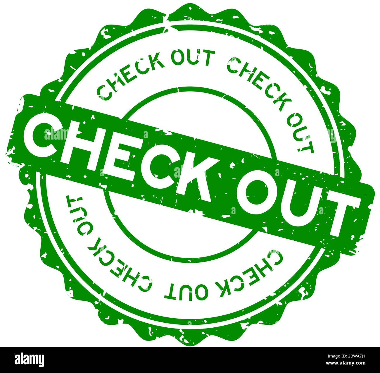 Grunge green check out word round rubber seal stamp on white background ...