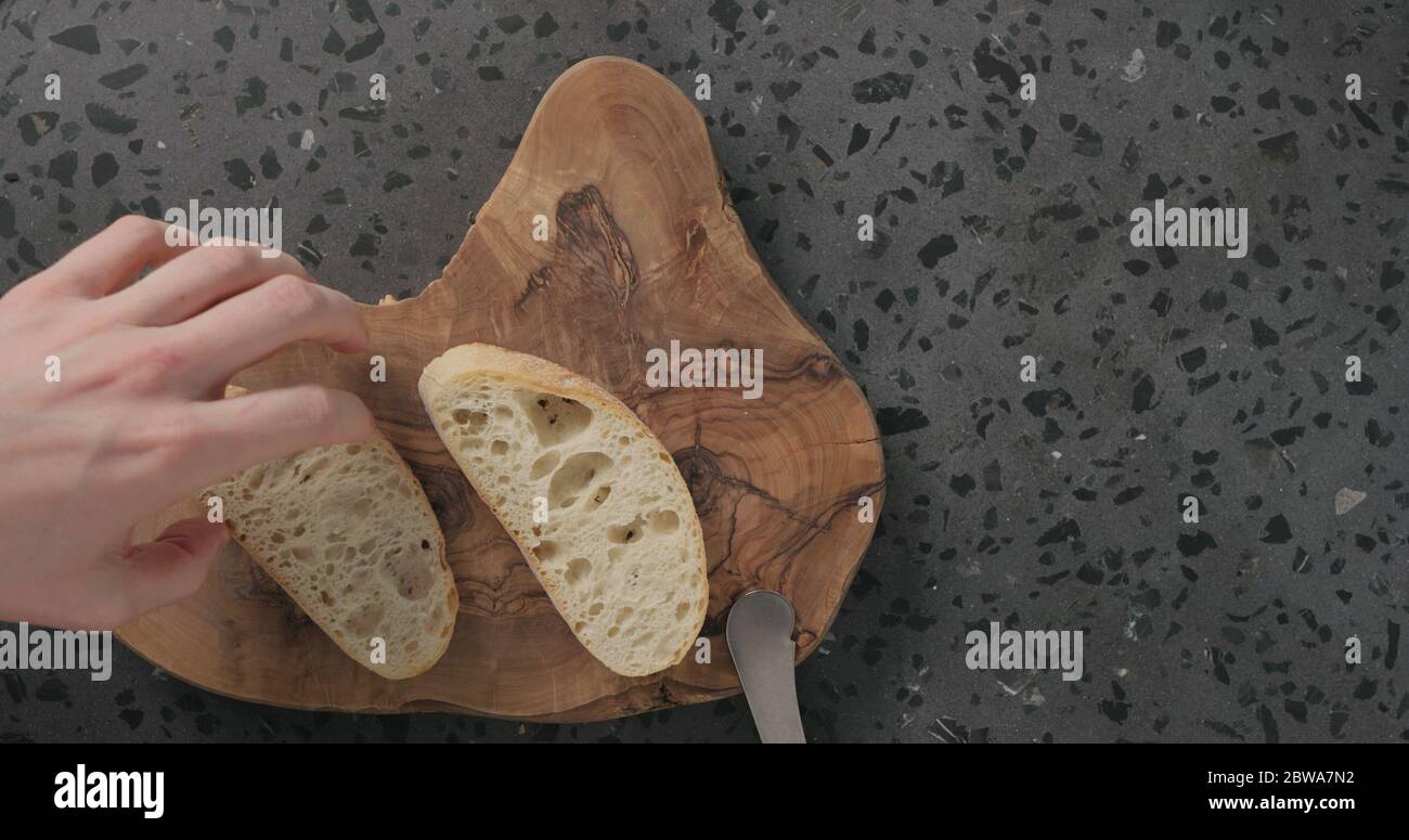 top view slices of tta bread on concrete countertop Stock Photo - Alamy
