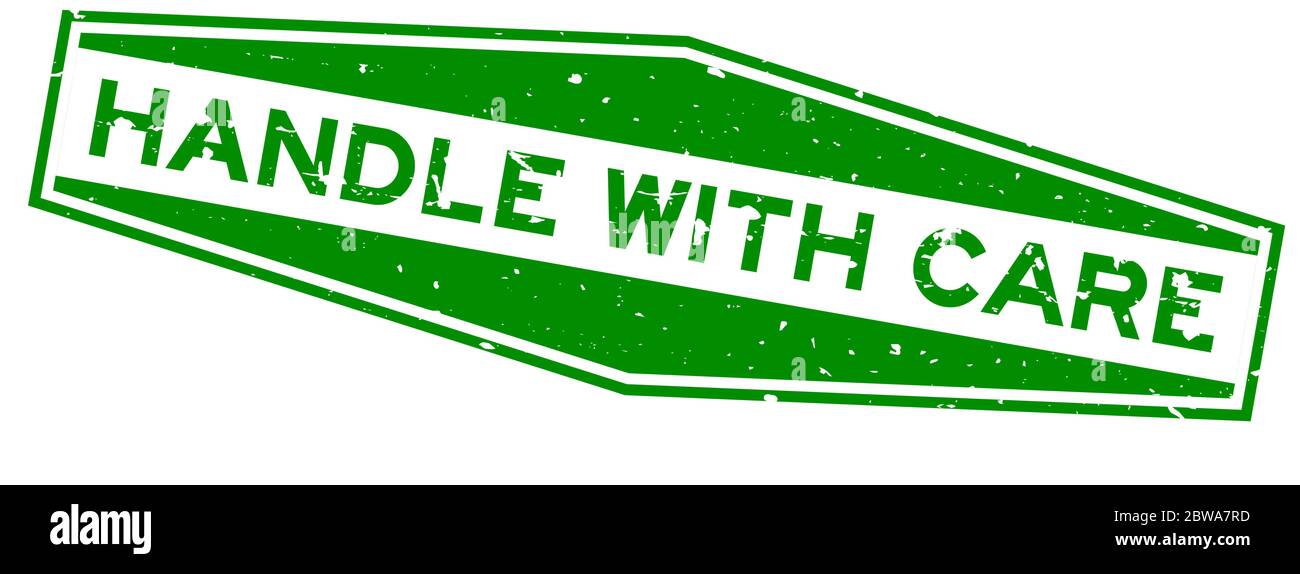 Grunge green handle with care word hexagon rubber seal stamp on white background Stock Vector ...