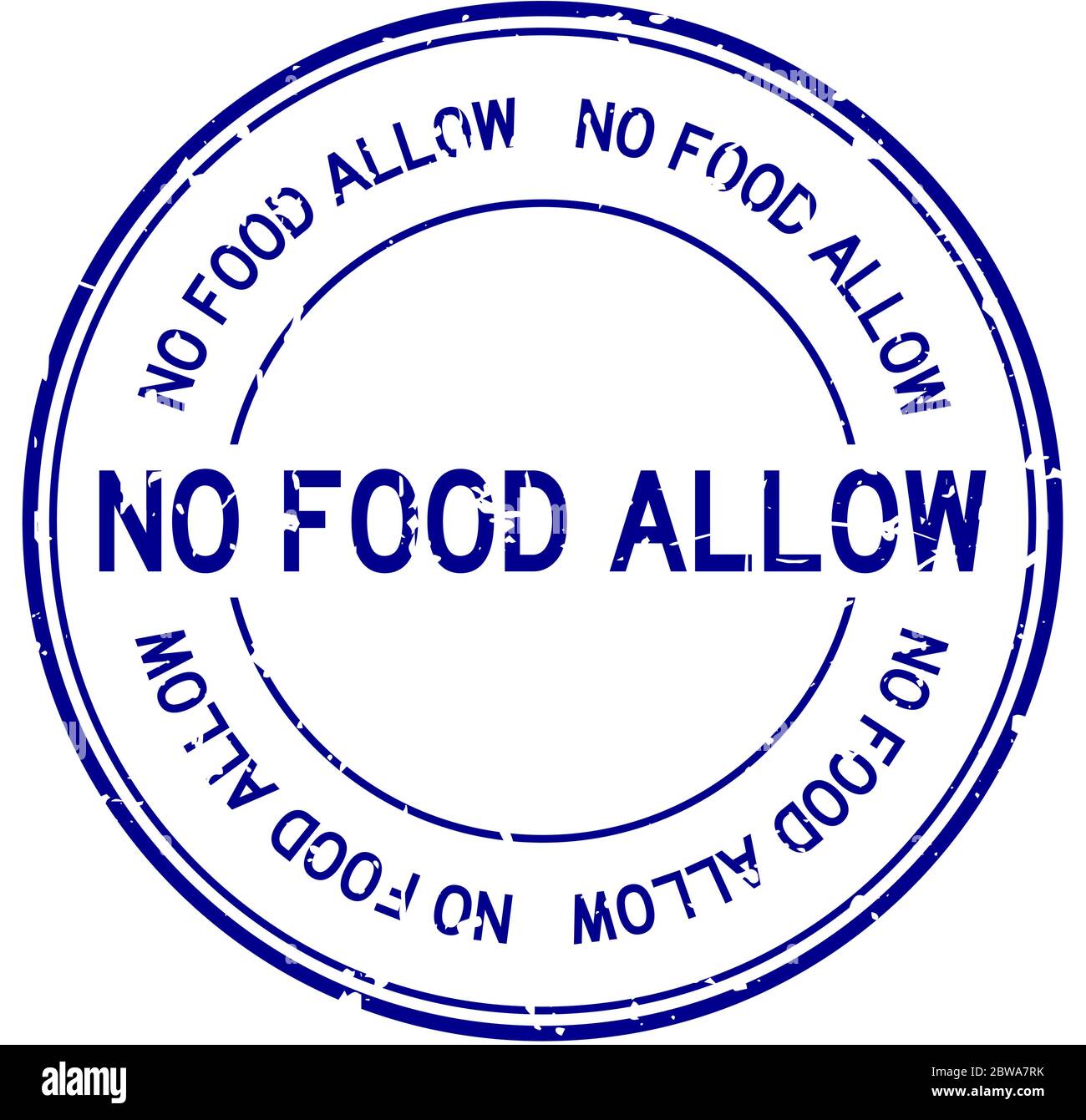 Grunge blue no food allow word round rubber seal stamp on white ...
