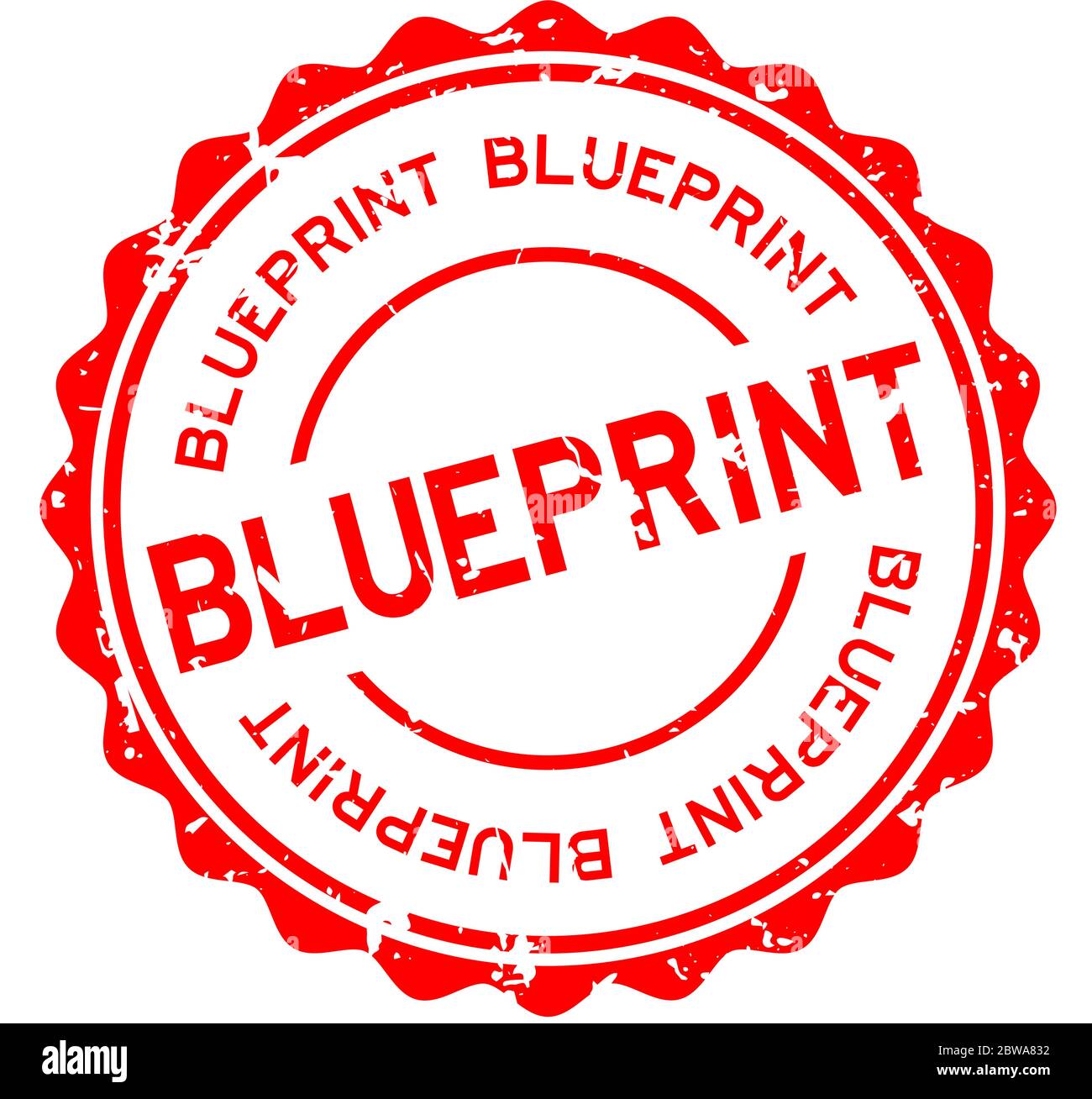 Grunge red blueprint word round rubber seal stamp on white background ...
