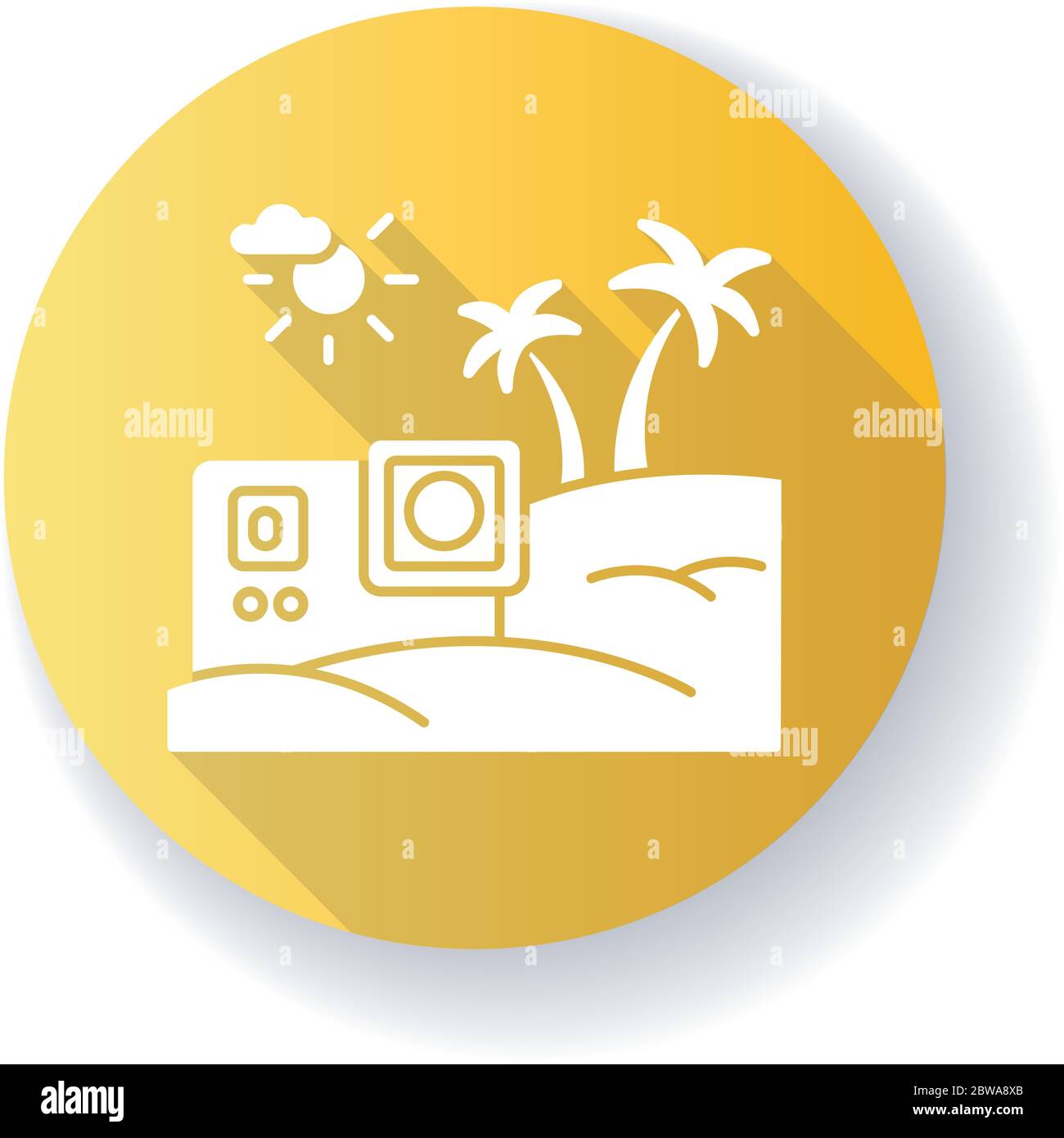Travel video yellow flat design long shadow glyph icon Stock Vector ...