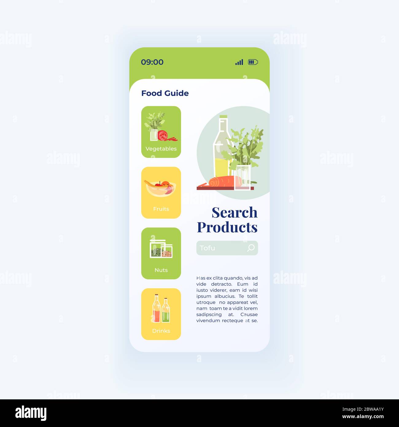Fresh ingredients smartphone interface vector template Stock Vector ...