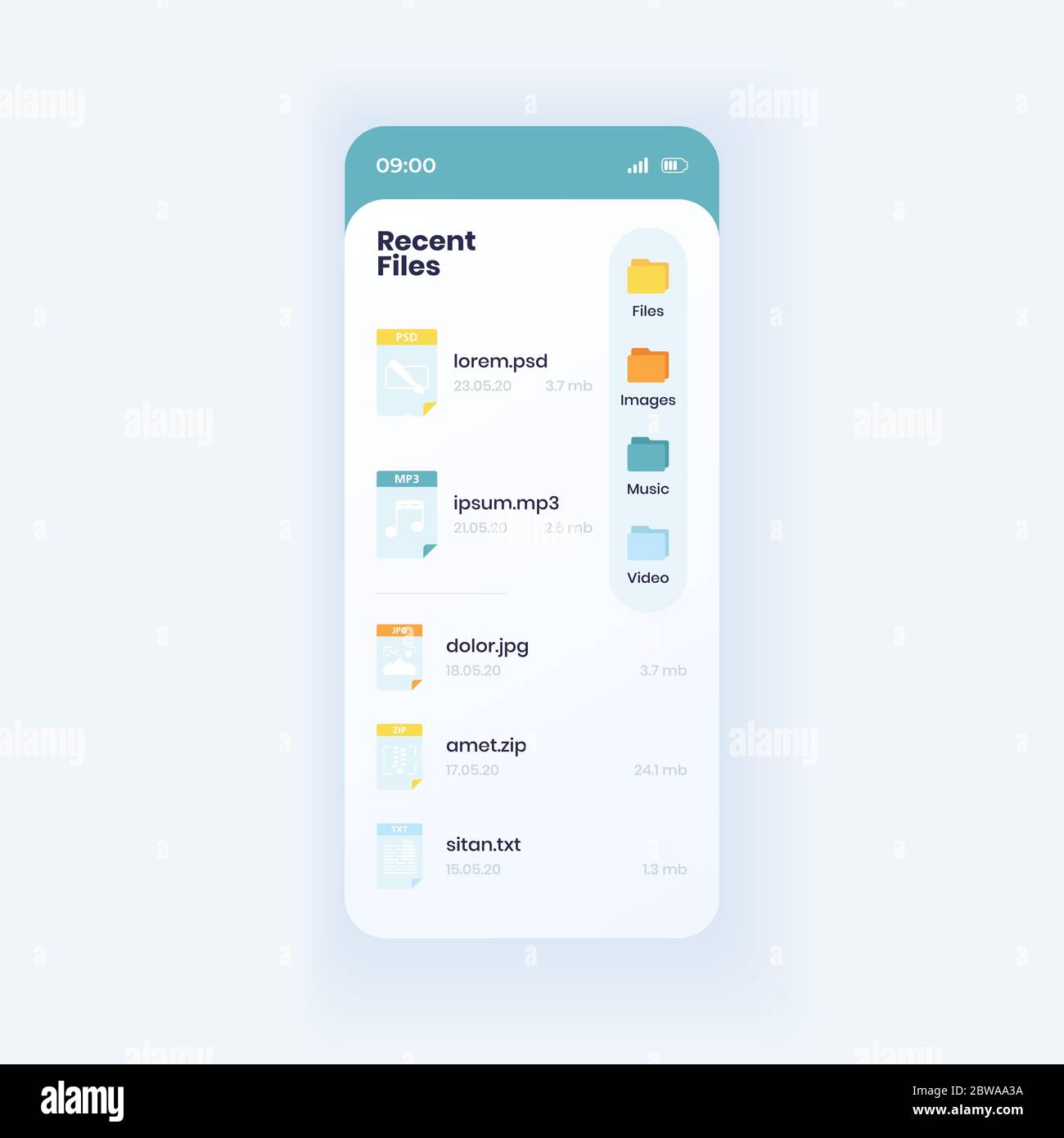 Recent files list smartphone interface vector template Stock Vector Image & Art - Alamy