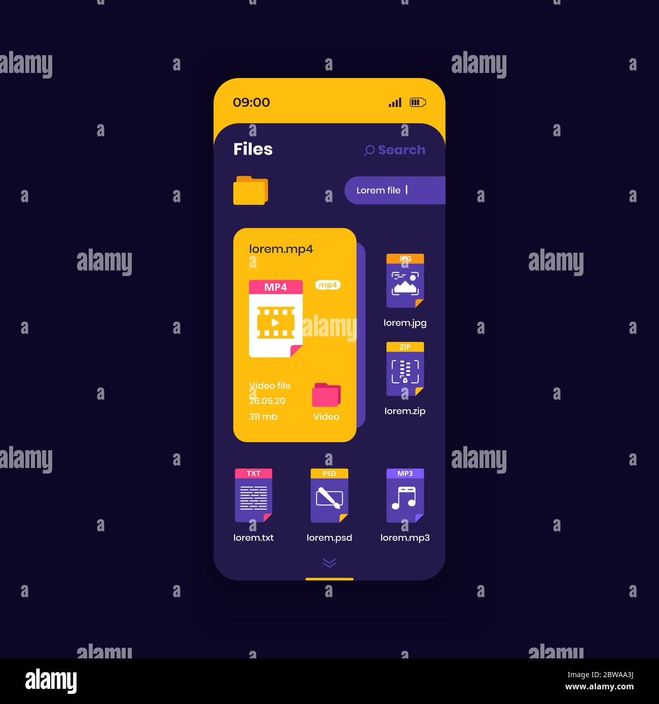 File management system smartphone interface vector template Stock ...