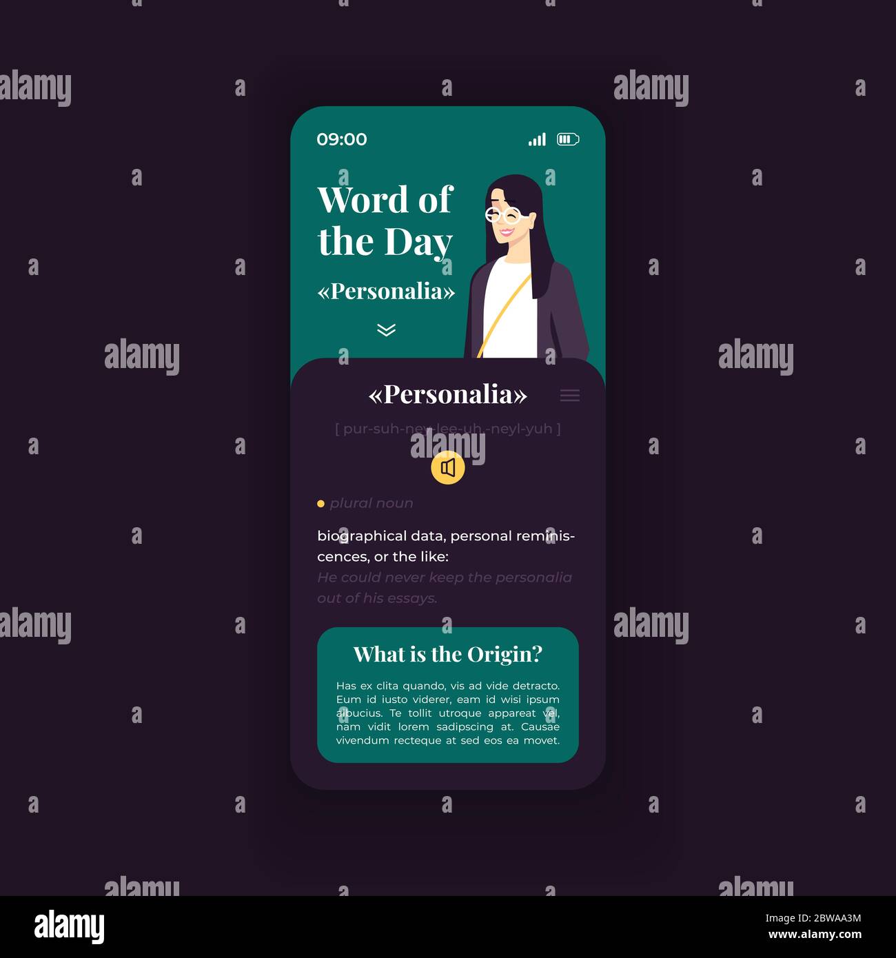 Word of the day trivia smartphone interface vector template Stock ...