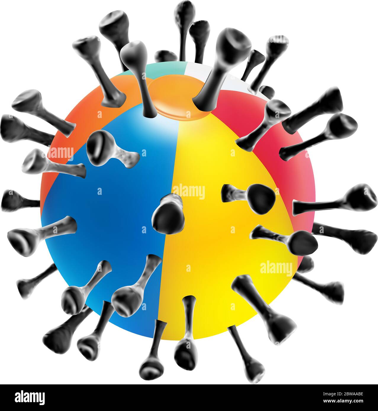 Beach ball transform to corona virus. Isolated on white background ...