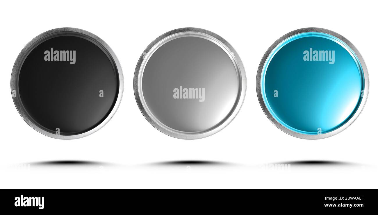 3d illustration push button black, gray, blue isolated on a white ...