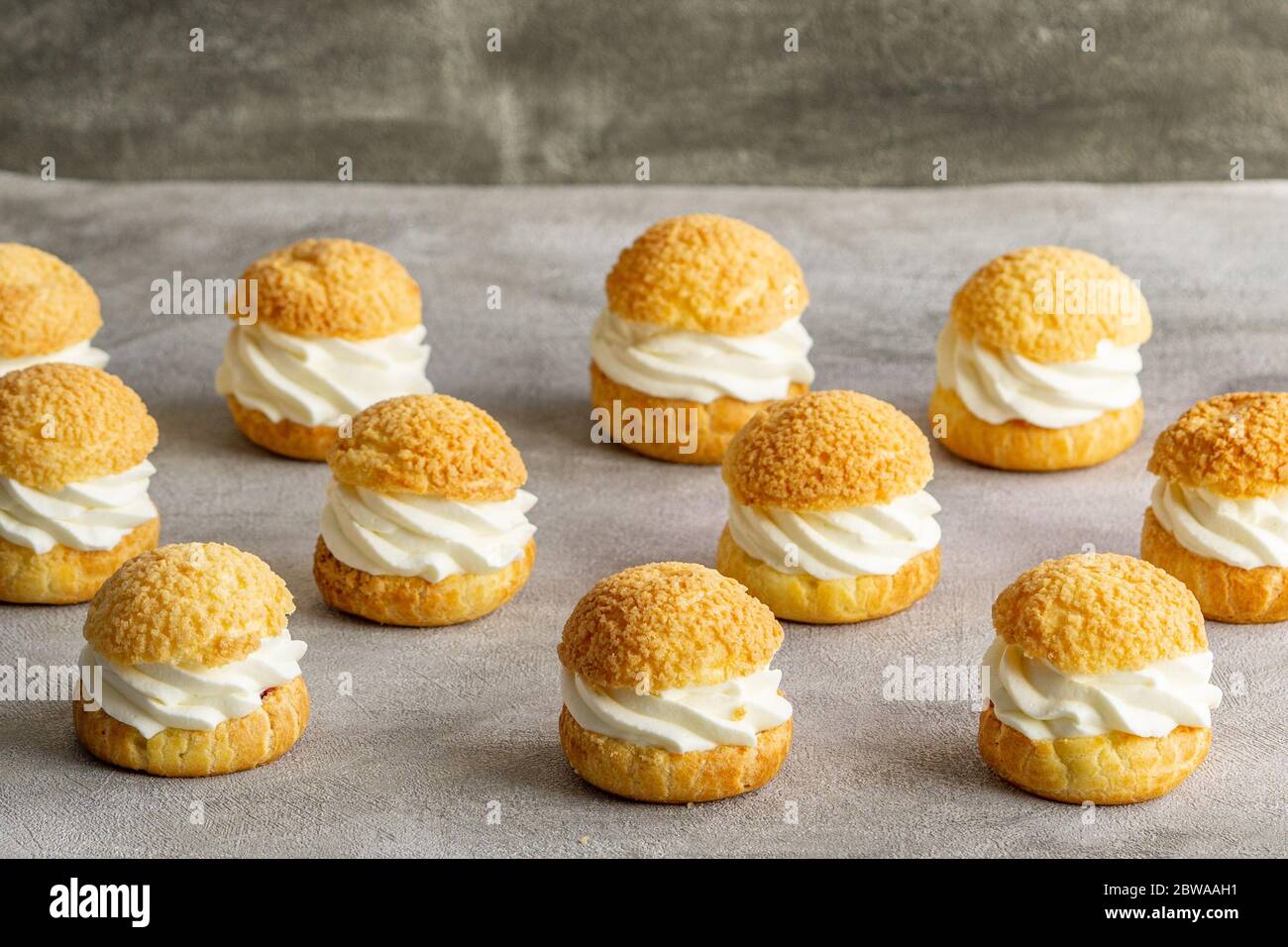 Chou pastry biscuits filleChou pastry biscuits filled with whipped ...