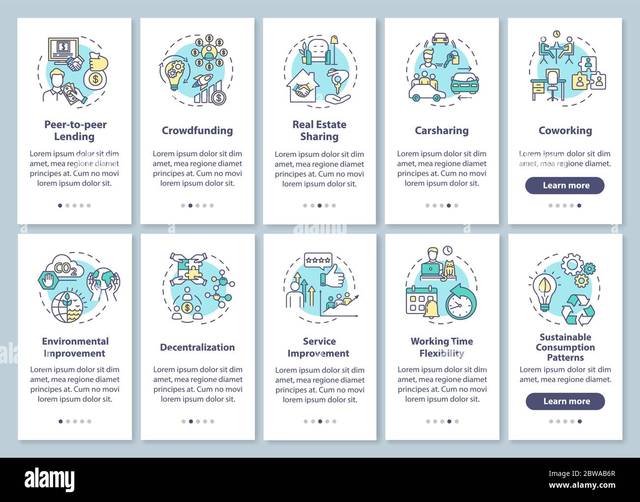 Collaborative economy onboarding mobile app page screen with concepts set Stock Vector Image ...