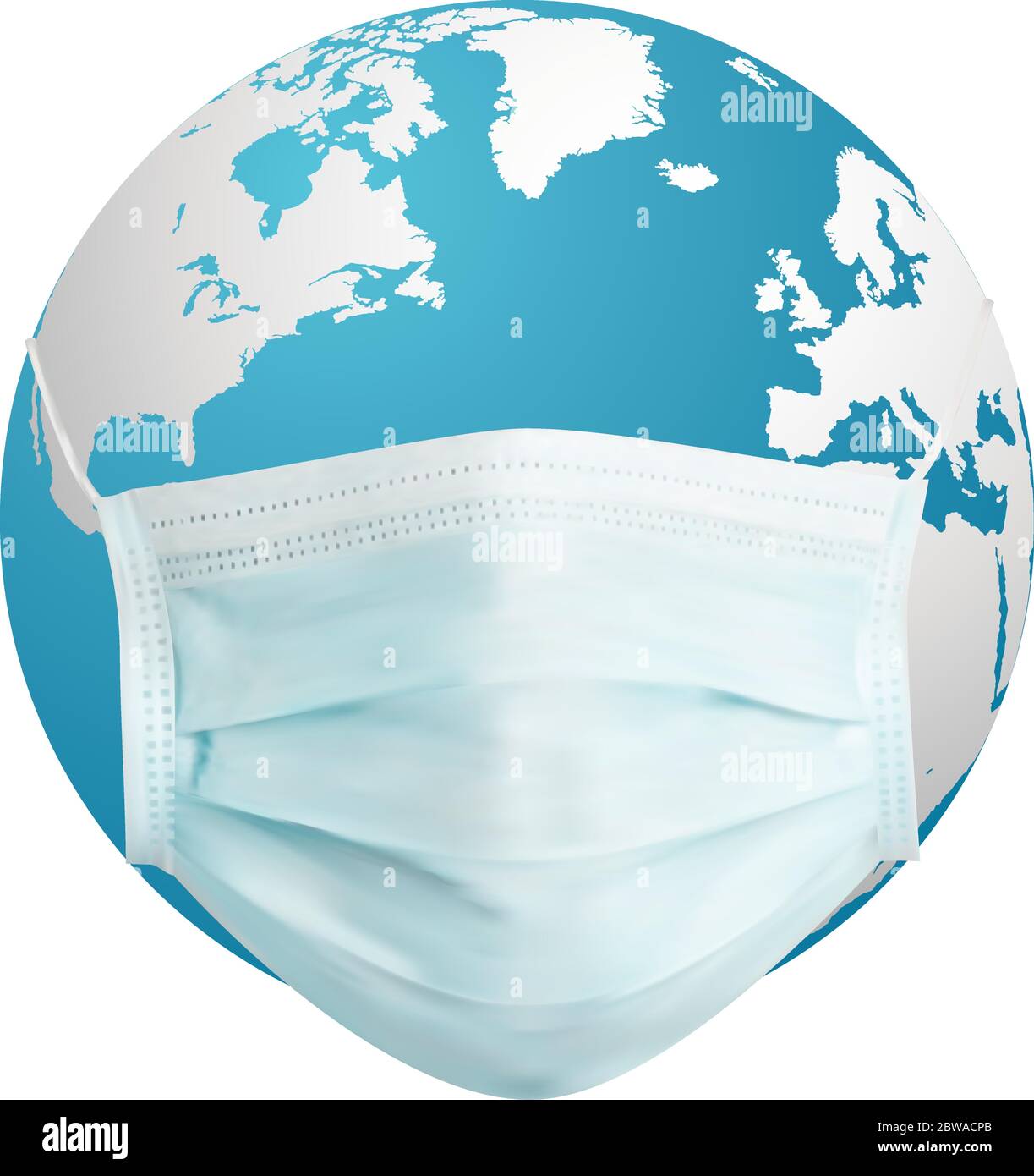 Planet Earth in medical mask. Isolated on white background. Realistic ...