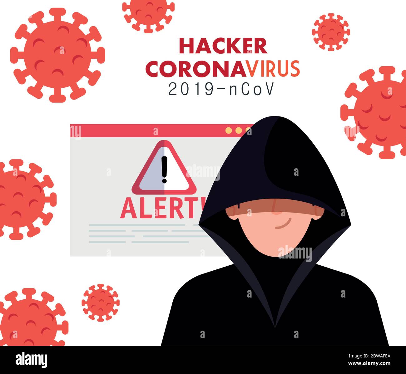 hacker with danger warning sign during covid 19 pandemic Stock Vector ...