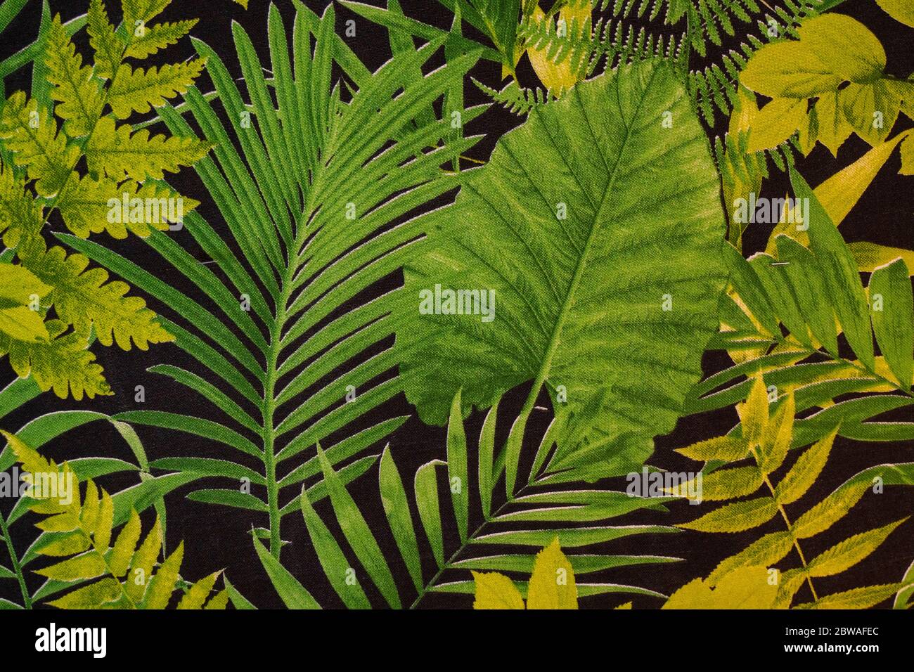 Green leaves and plants on fabric texture Stock Photo - Alamy