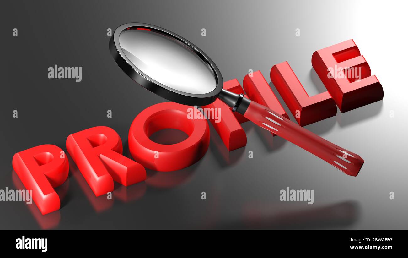 Magnifier over the write PROFILE - 3D rendering illustration Stock ...