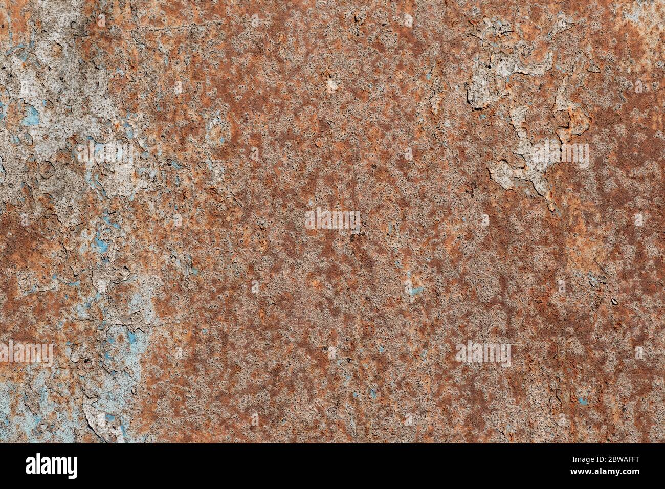 Texture of old rusty metal sheet and peeling blue paint. Abstract ...