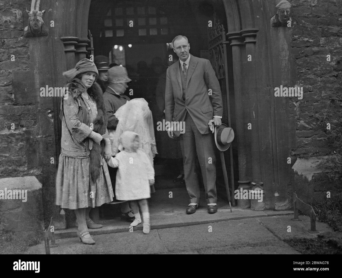 Lord and Lady Gorell after the christening of their infant son at ...