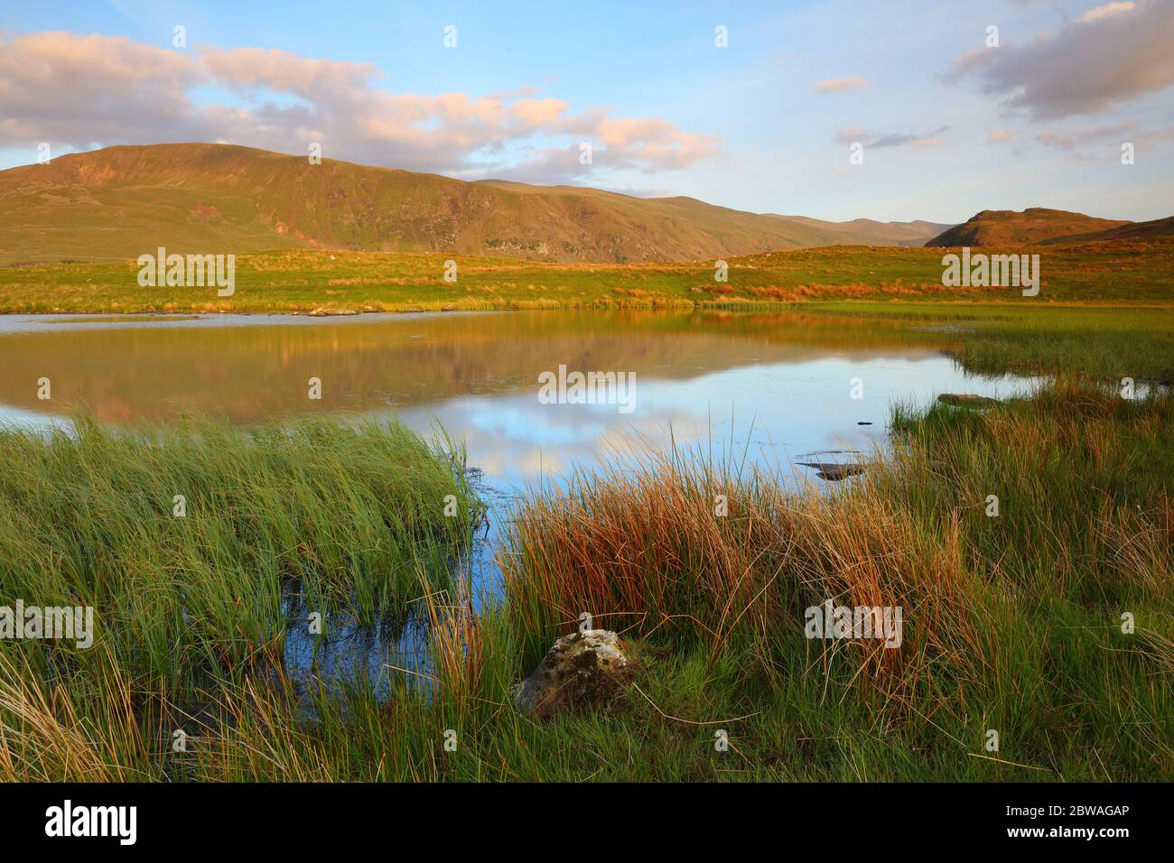 Calm Evening at Tewet Tarn with Clough Head in the background. Lake ...