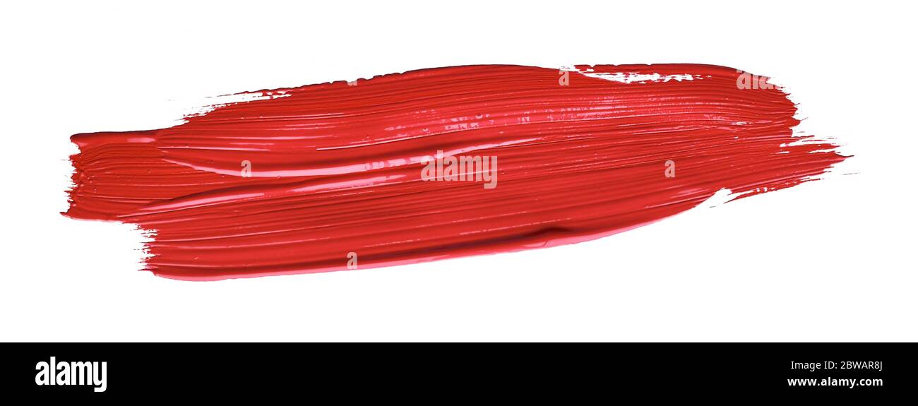 Red colored brush stroke paiting over isolated background, canvas ...