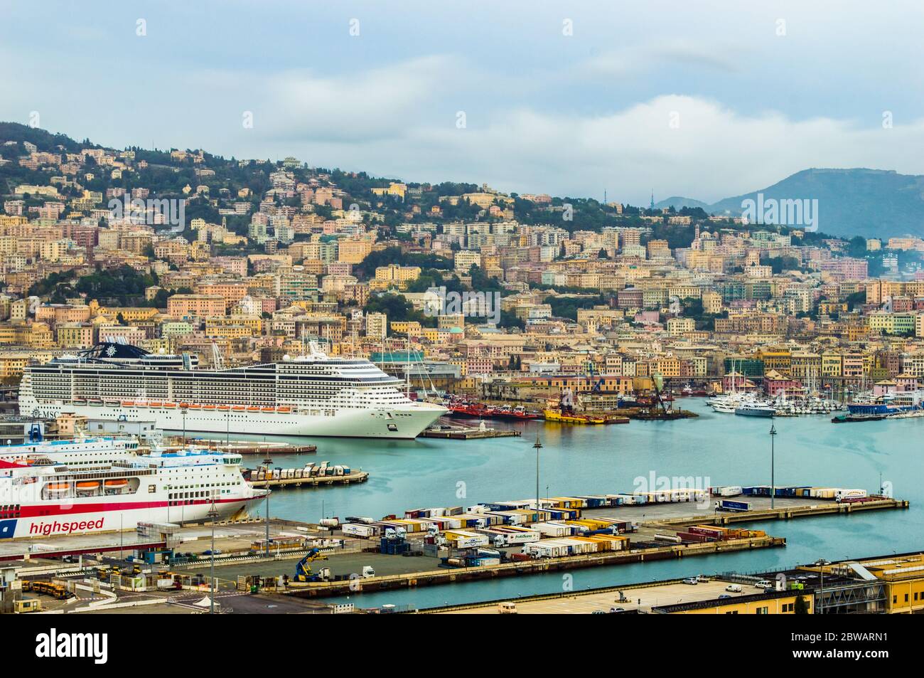 Panoramic aerial view of Genoa's Harbor, taken from The Lighthouse of ...