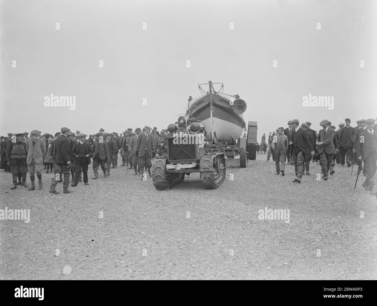 Lifeboat launched by Motor Tractor. Horses replaced by water tight ...