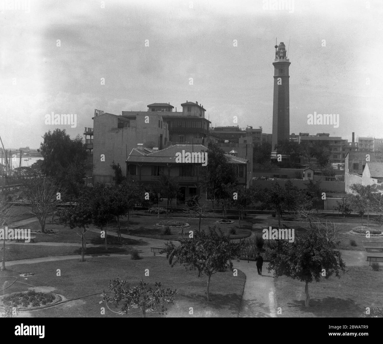 A view over Port Said , Egypt , showing the lighthouse and gardens ...