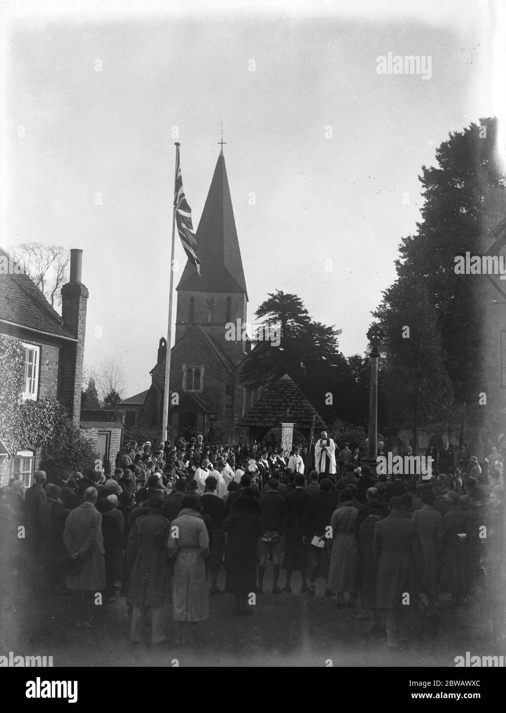 Armistice Day at Shere , Surrey . The scene at the memorial outside the ...