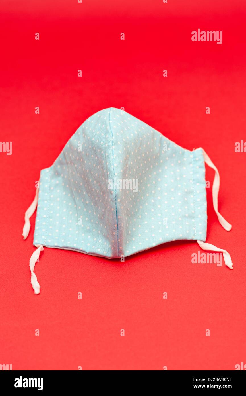 Blue with white polka dots patterned DIY fabric face mask for ...