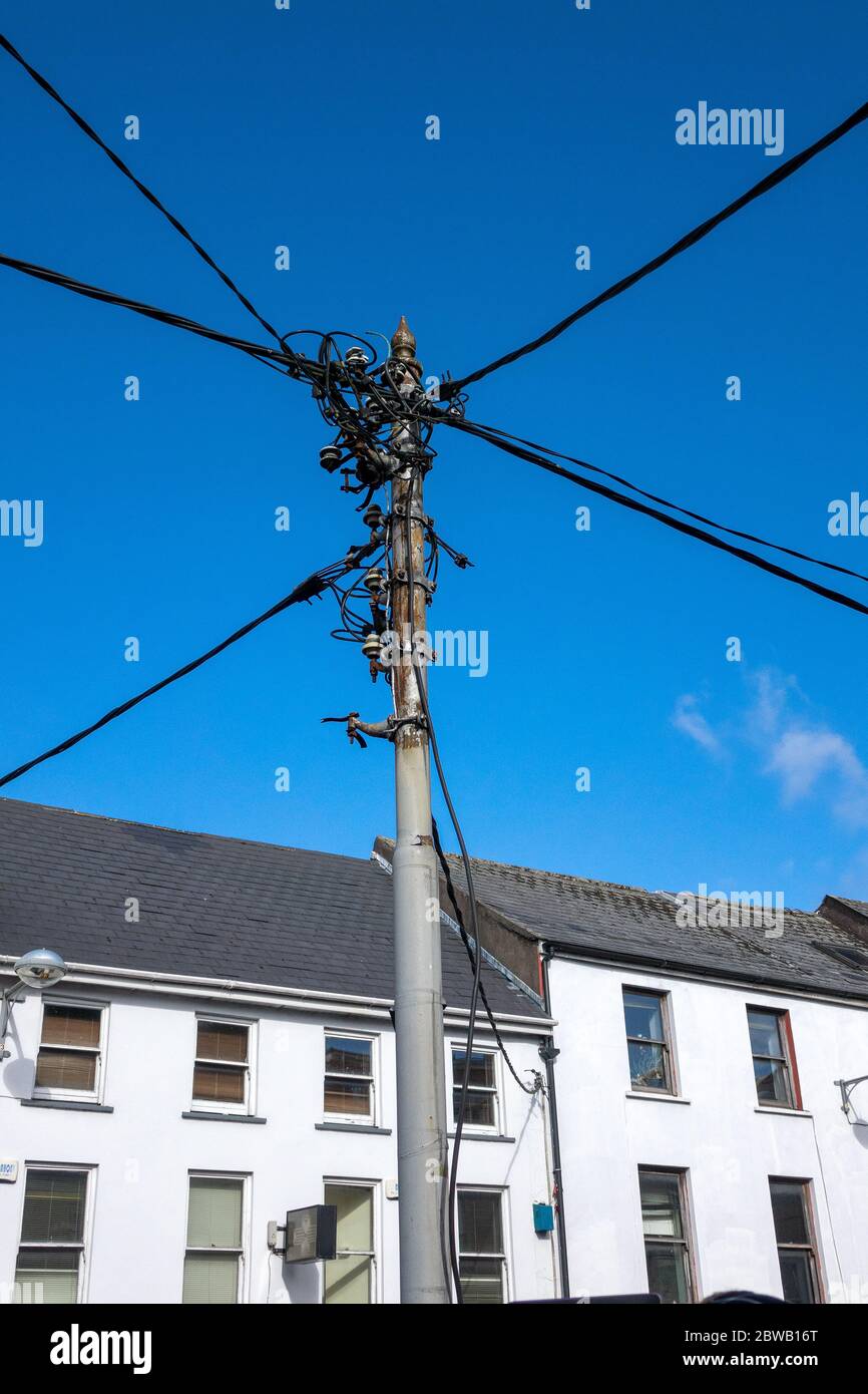 Cables Connecting Homes In Cork Ireland From A Neighbourhood Pole Stock ...