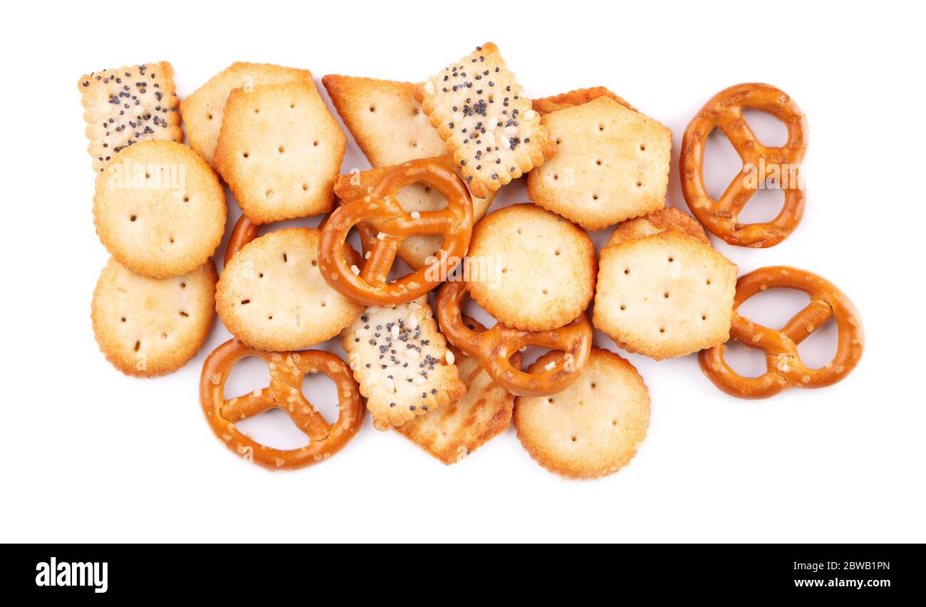 Mix crackers isolated on white background. Dry cracker cookies isolated ...