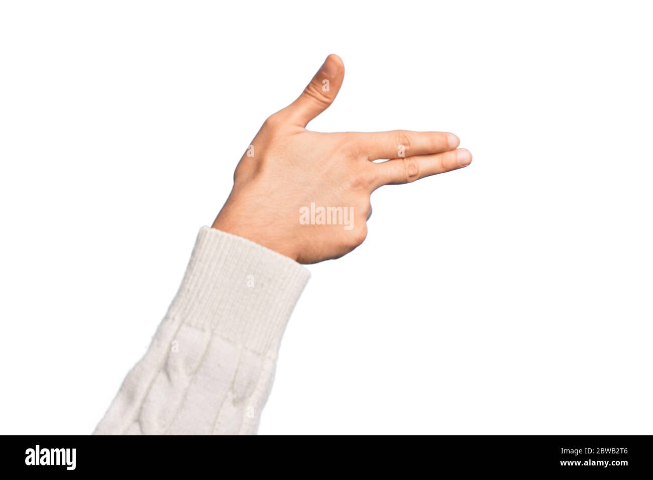 Hand of caucasian young man showing fingers over isolated white ...