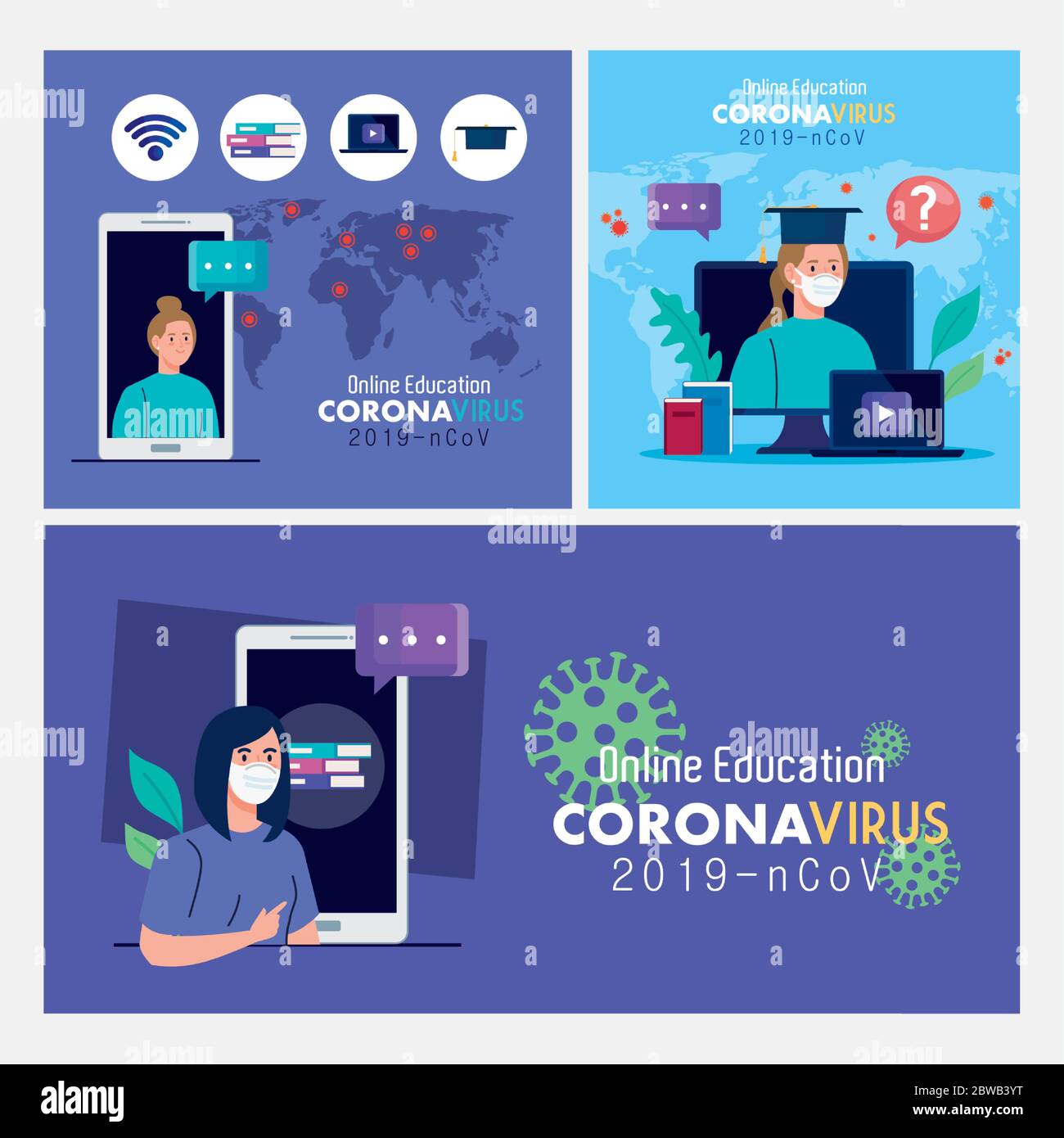 set scenes, online education advice to stop coronavirus covid-19 ...