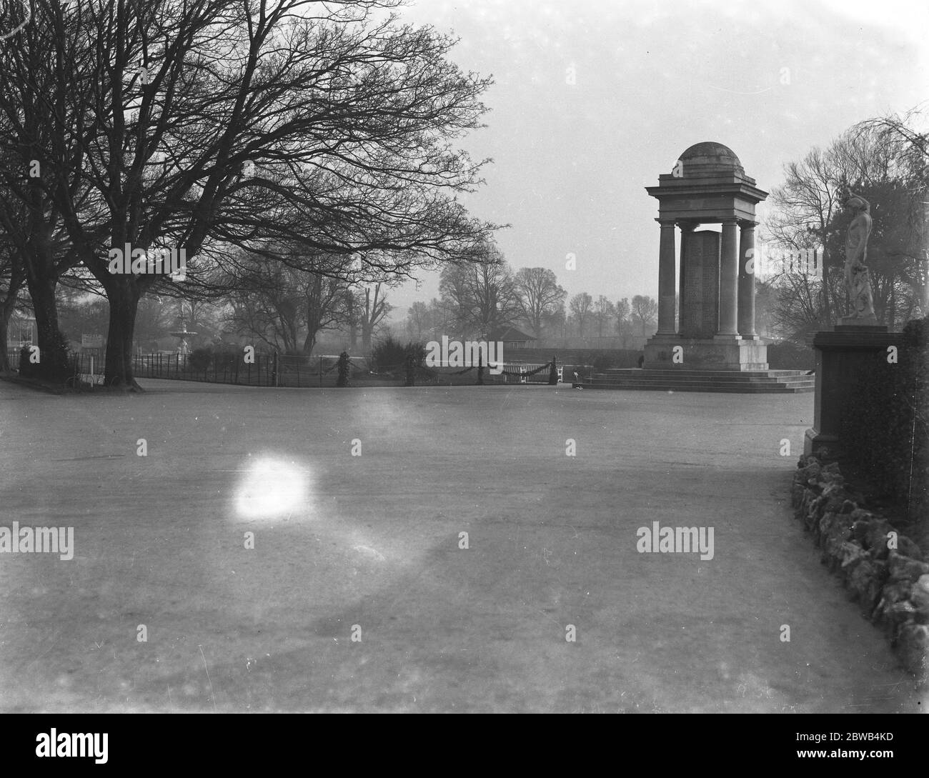 A view in Vivary Park with the War Memorial at Taunton in Somerset ...