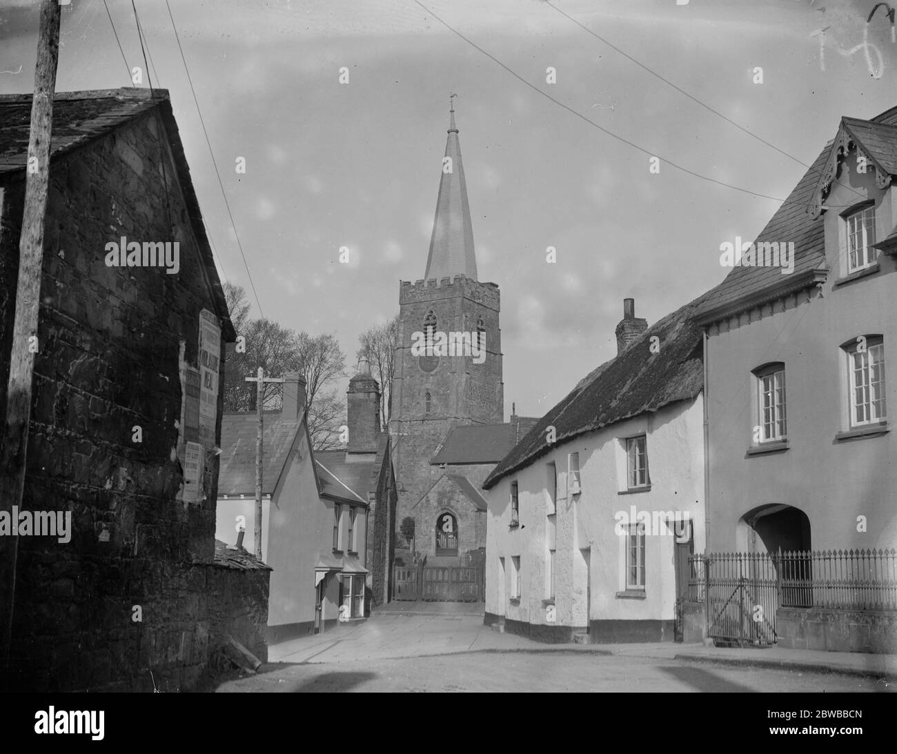 The market town of Hatherleigh in Devon showing the spire of St John ...