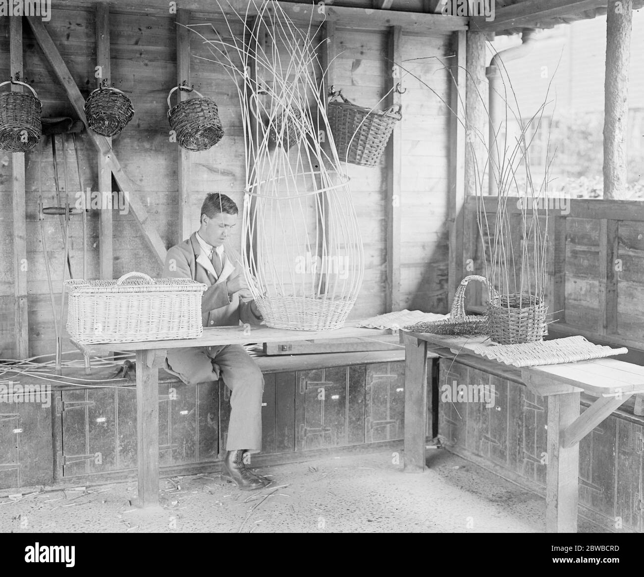 A disabled soldier basket weaving at the Princess Louise Military ...