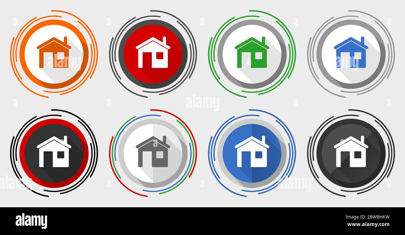House vector icon set, home, modern design flat graphic in 8 options ...