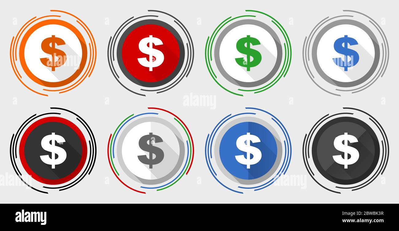 Dollar vector icon set, modern design flat graphic in 8 options for web ...