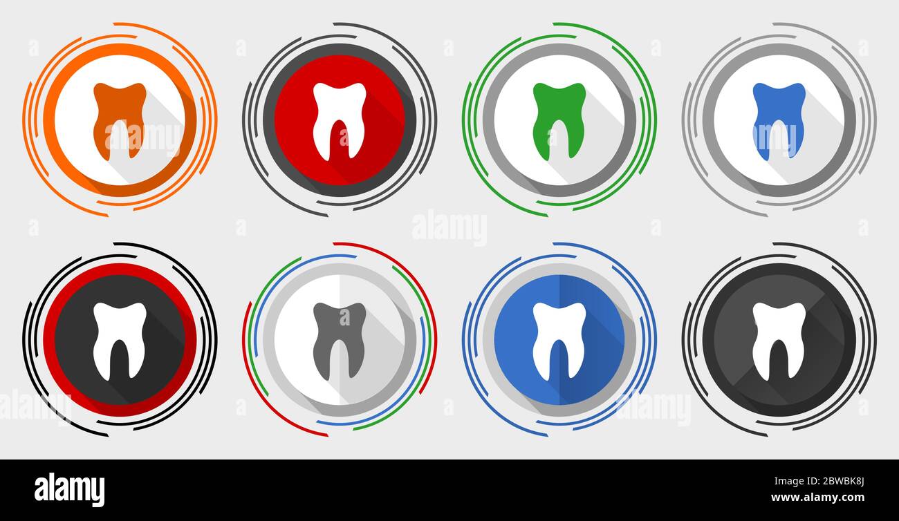 Tooth vector icon set, modern design flat graphic in 8 options for web ...