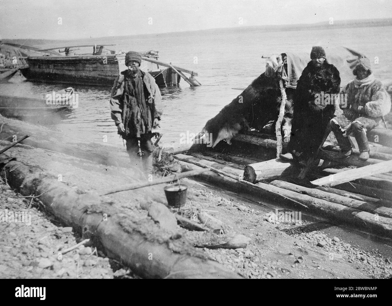 Fur traders raft on the Kamchatka River in Russia 1920 Stock Photo - Alamy