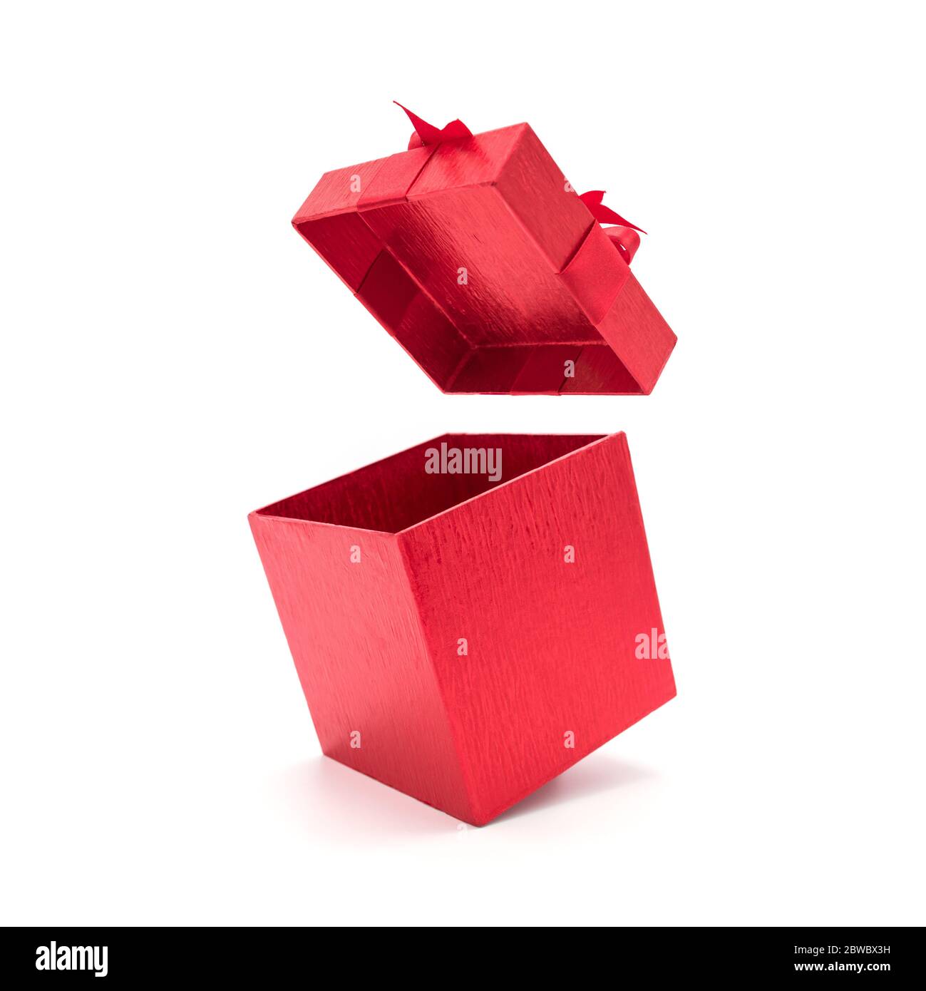 Open red gift box with ribbon isolated on white background Stock Photo ...