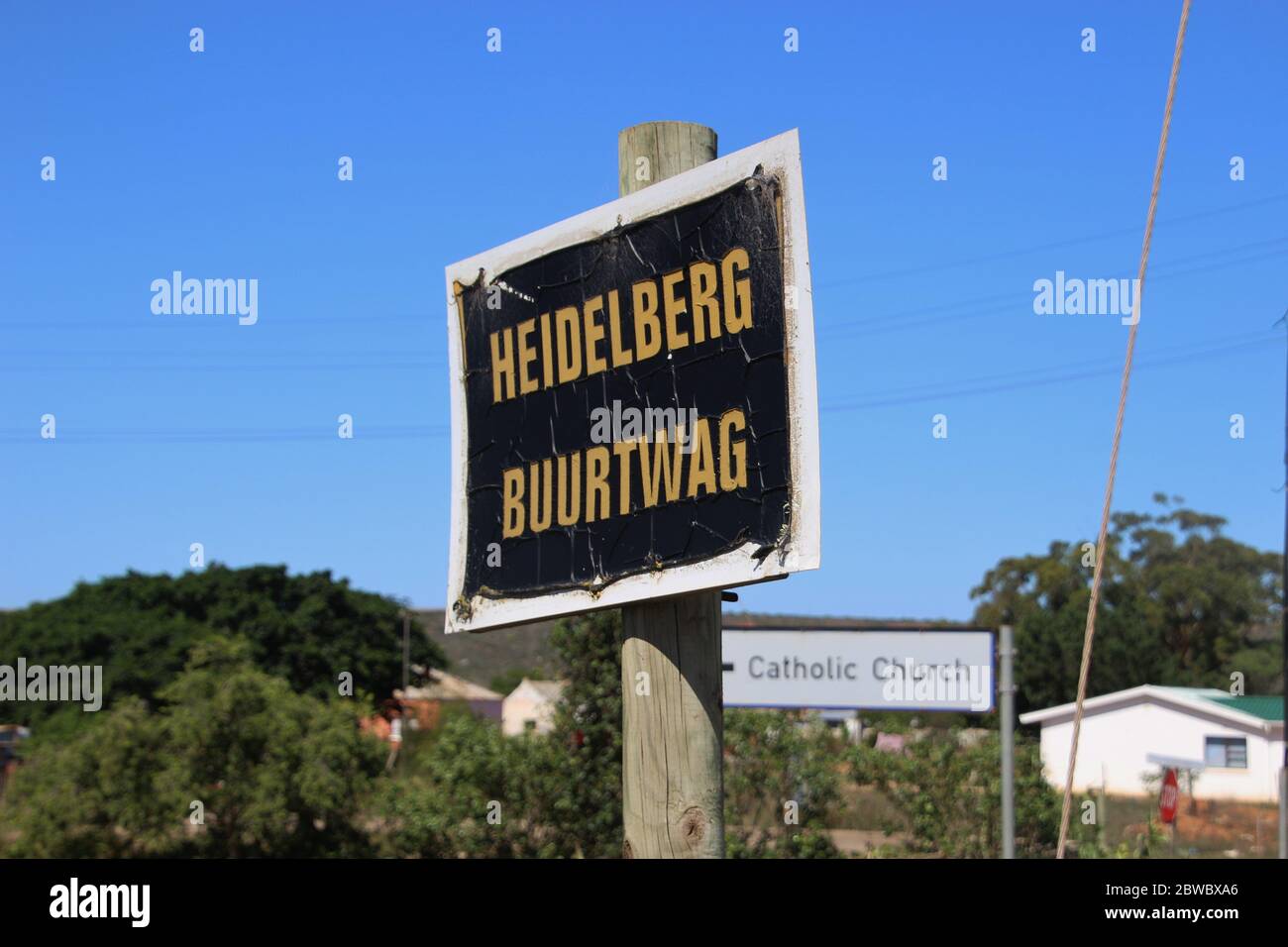 Town sign in the small town Heidelberg, on the N2 highway. The sign ...