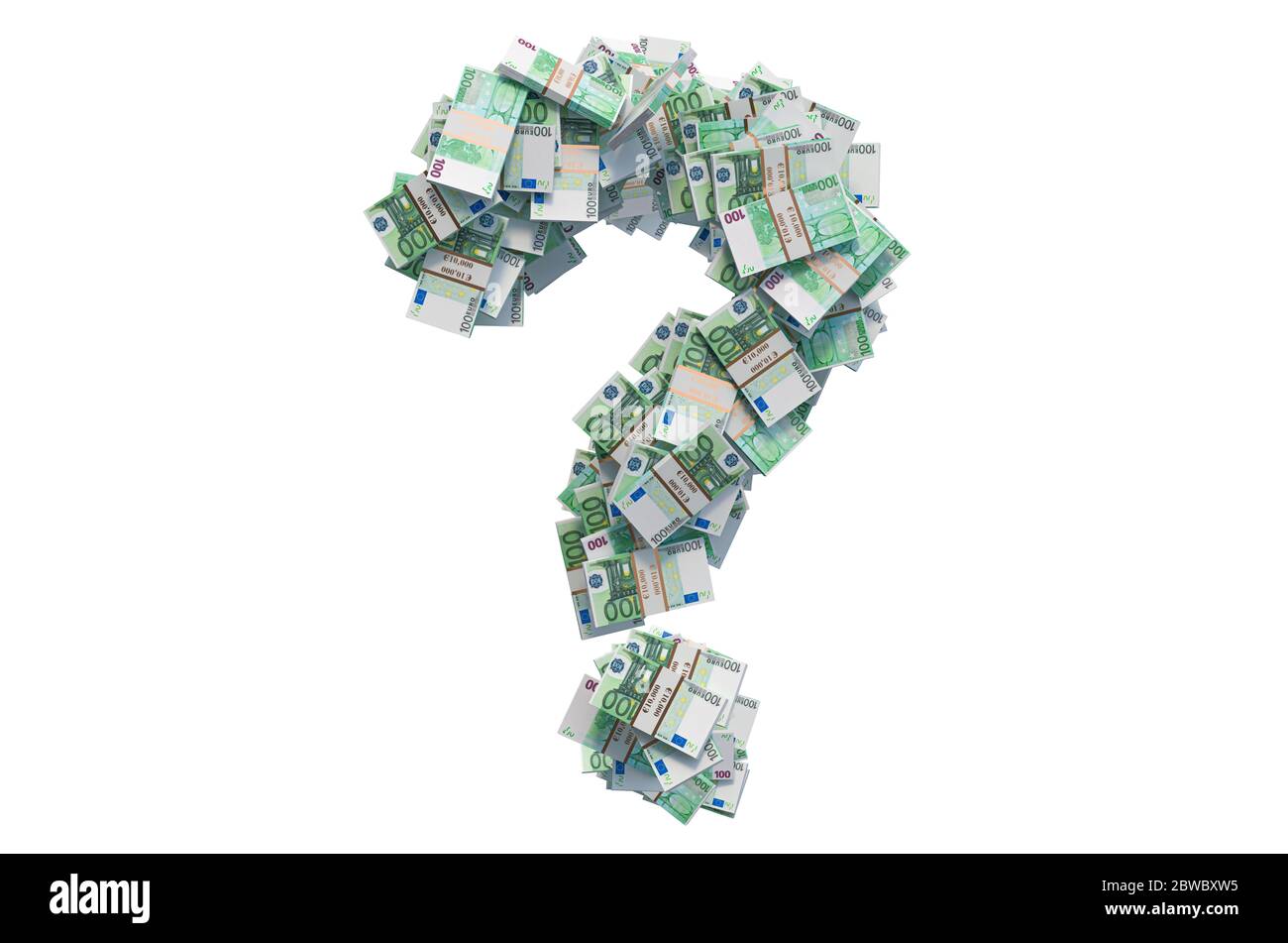 Question mark from euro packs. Financial question concept, 3D rendering ...