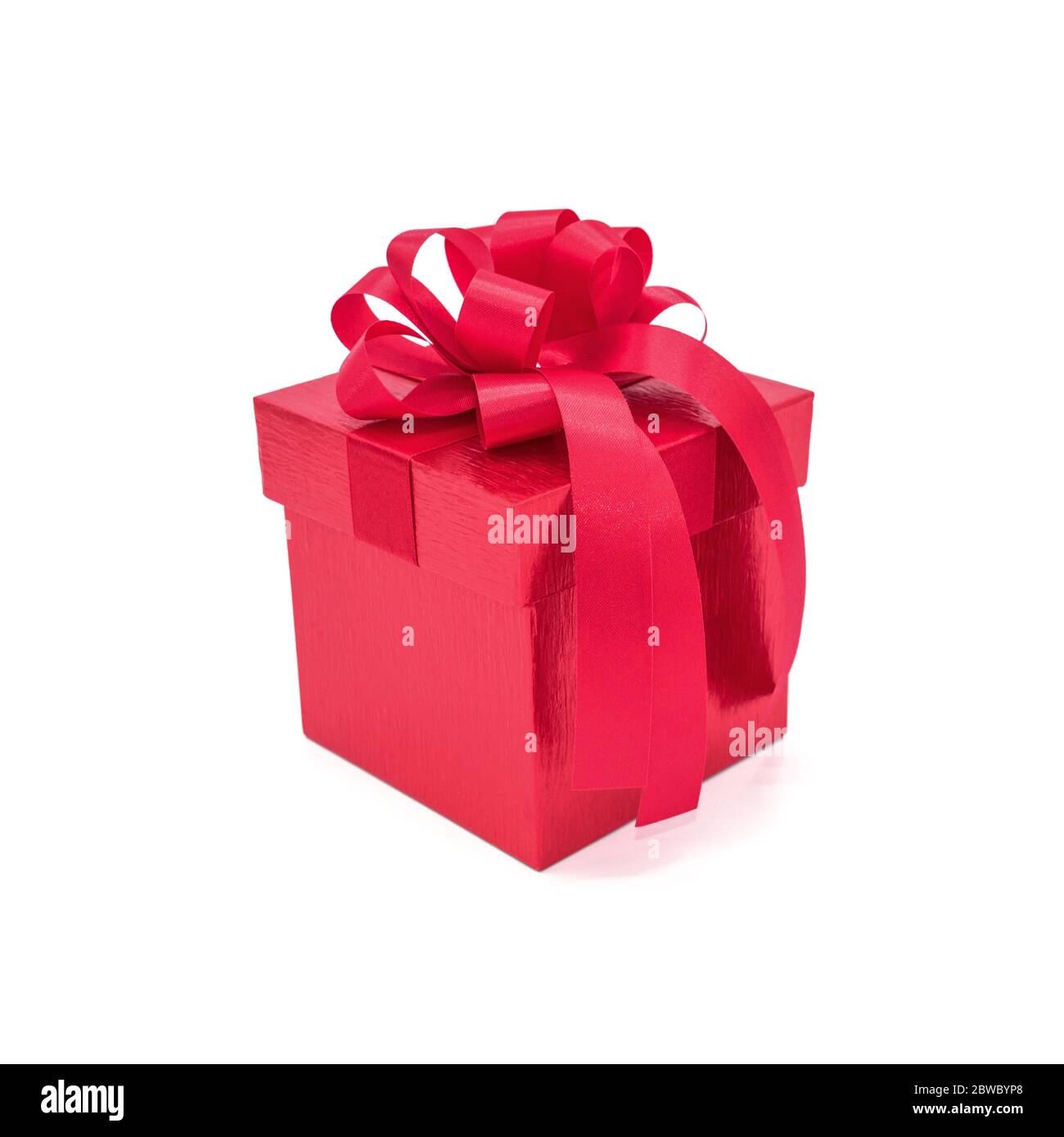 Beautiful red gift box with ribbon isolated on white background Stock ...