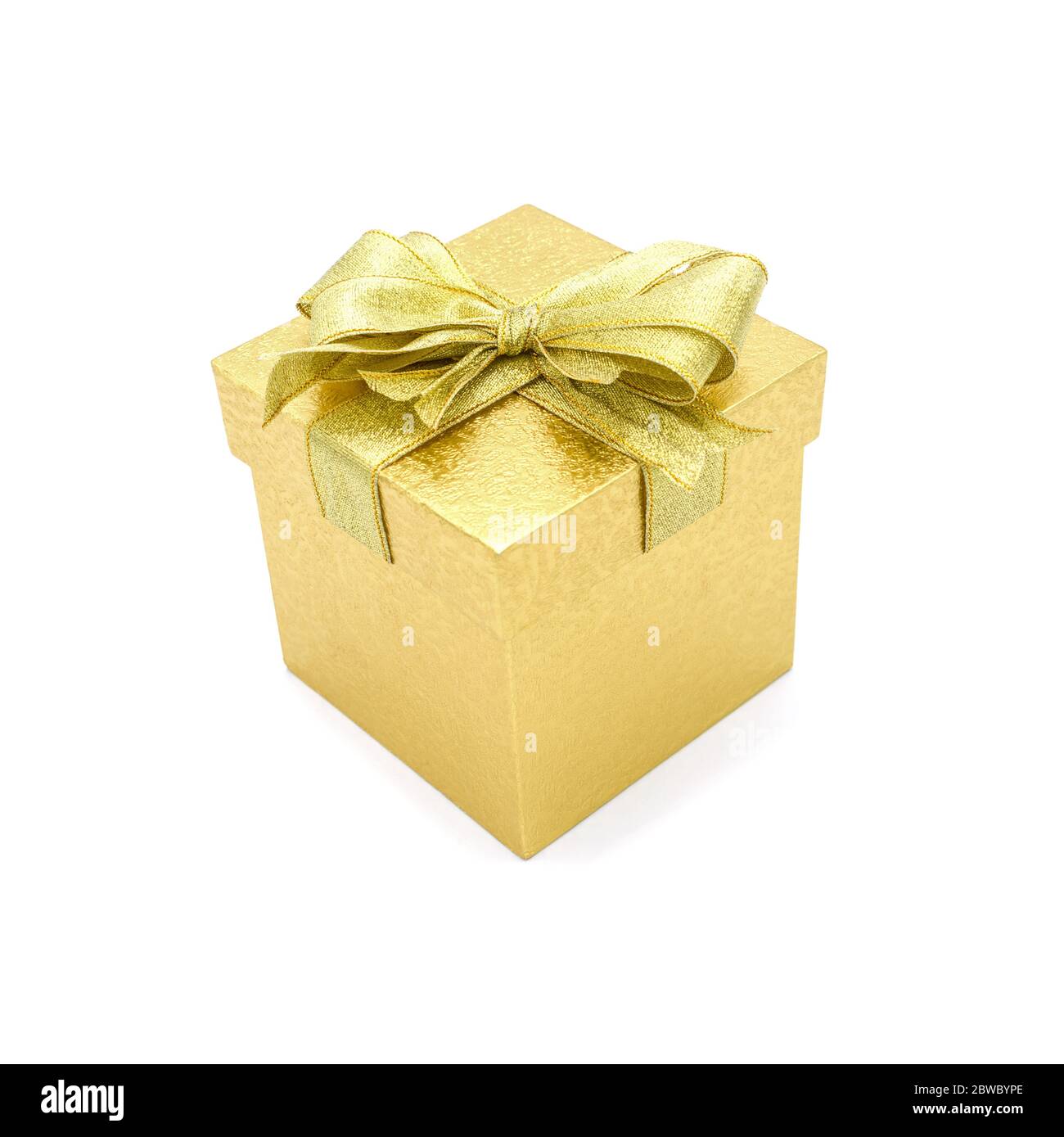 Beautiful gold gift box with ribbon isolated on white background Stock ...