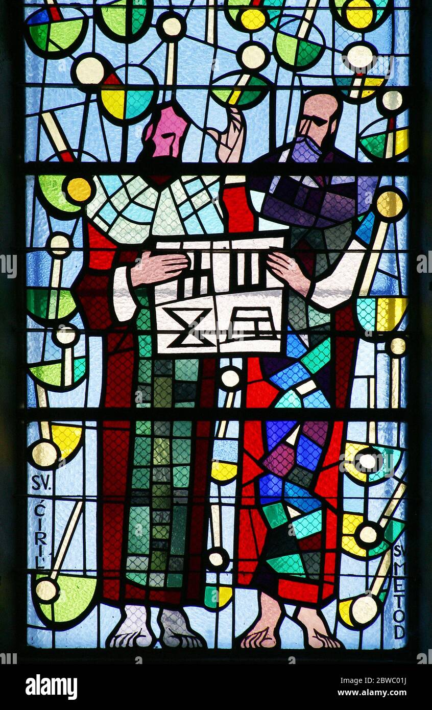 St. Cyril and Methodius, a stained glass window at St. Blaise's Church ...