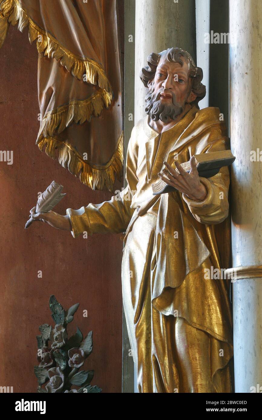 Saint Mark statue on the altar of the Parting of the Apostles at the ...