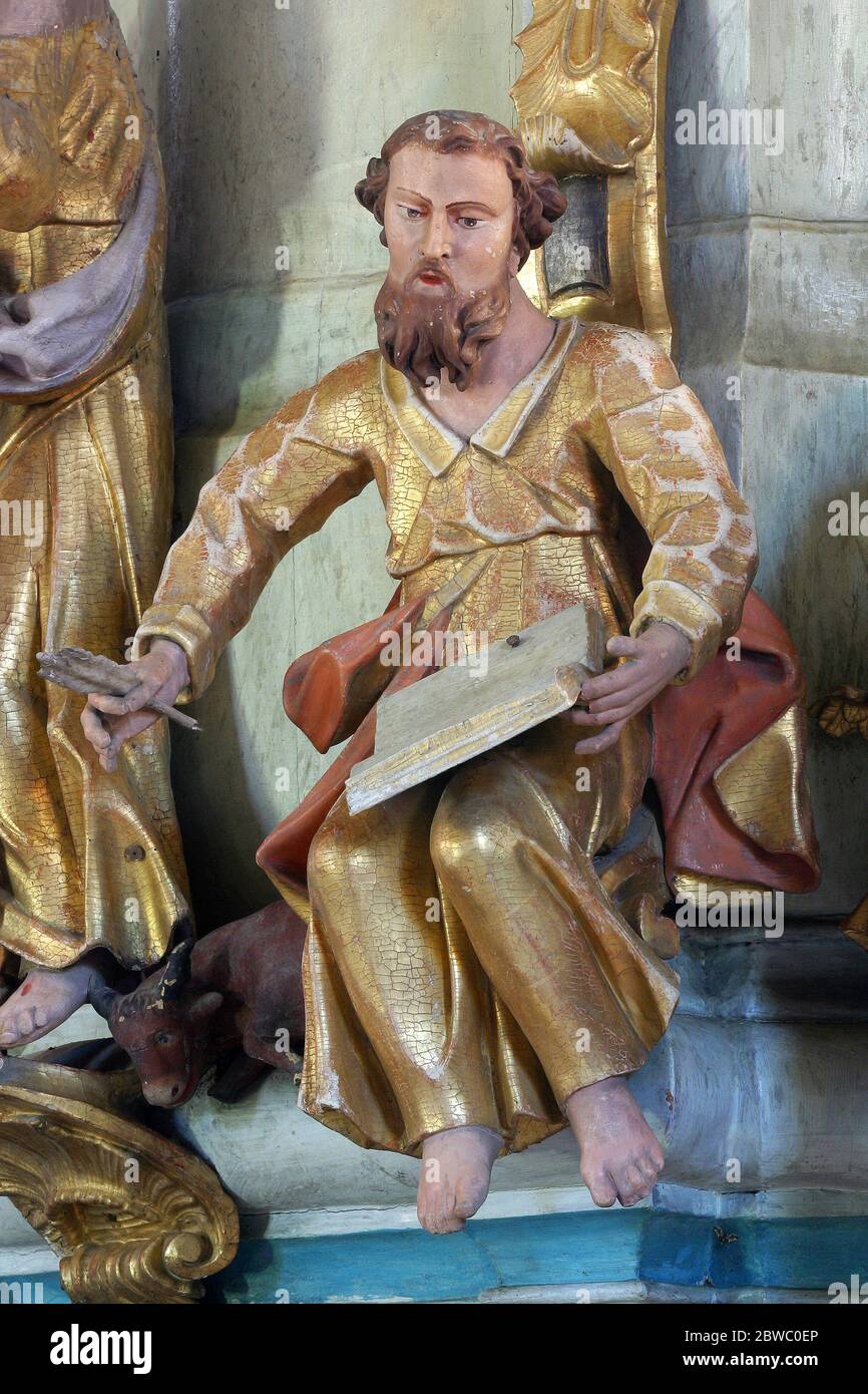 Saint Luke statue at the pulpit in Church of Our Lady of Jerusalem at ...