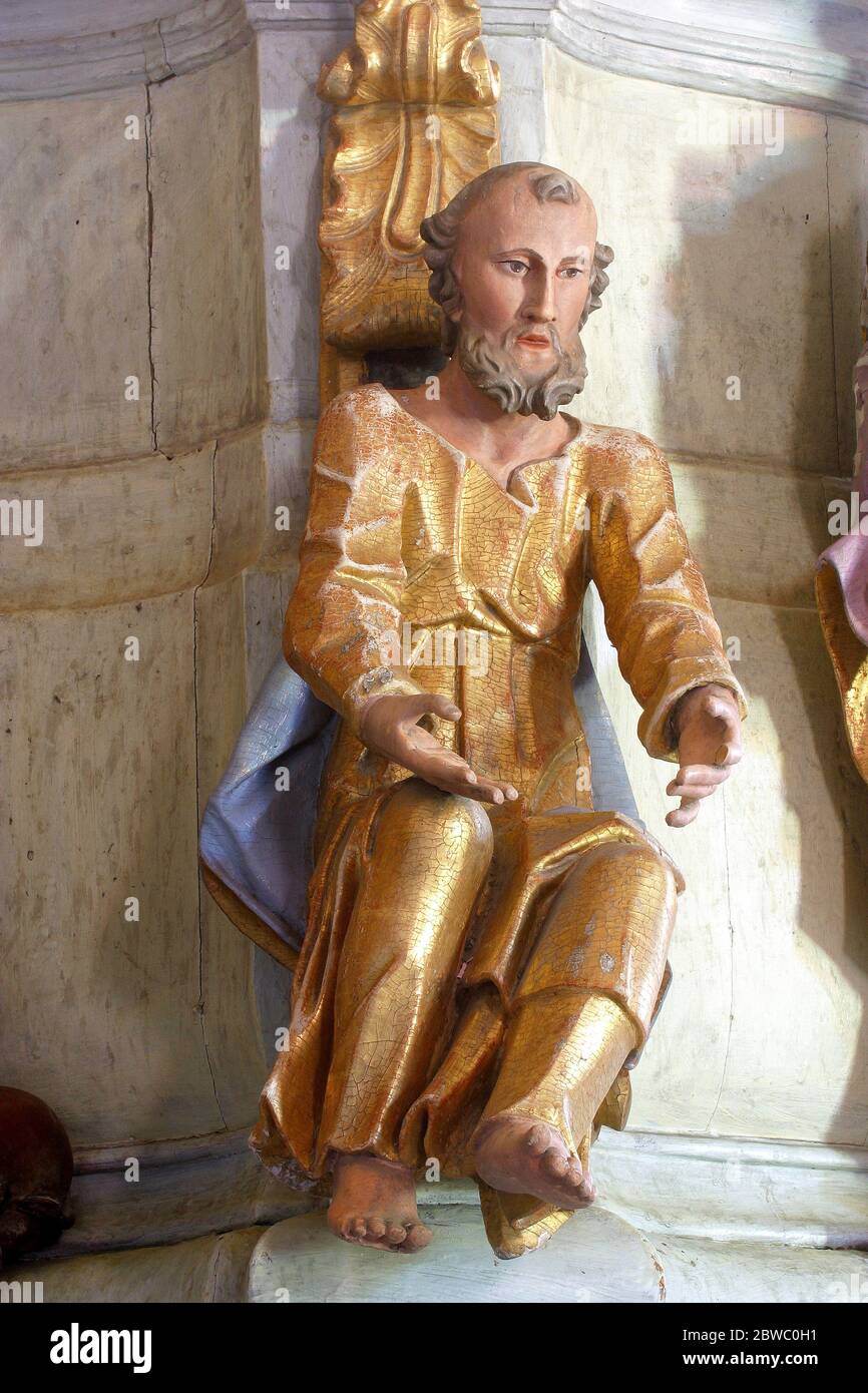 Saint John statue at the pulpit in Church of Our Lady of Jerusalem at ...