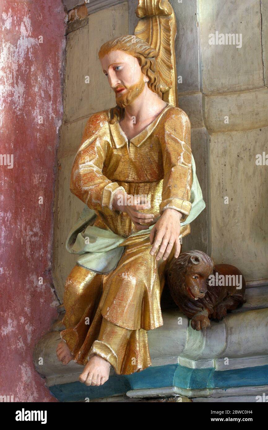 Saint Mark statue at the pulpit in Church of Our Lady of Jerusalem at ...