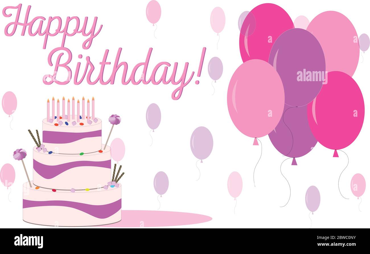 pink cake with balloons and candles Stock Vector Image & Art - Alamy