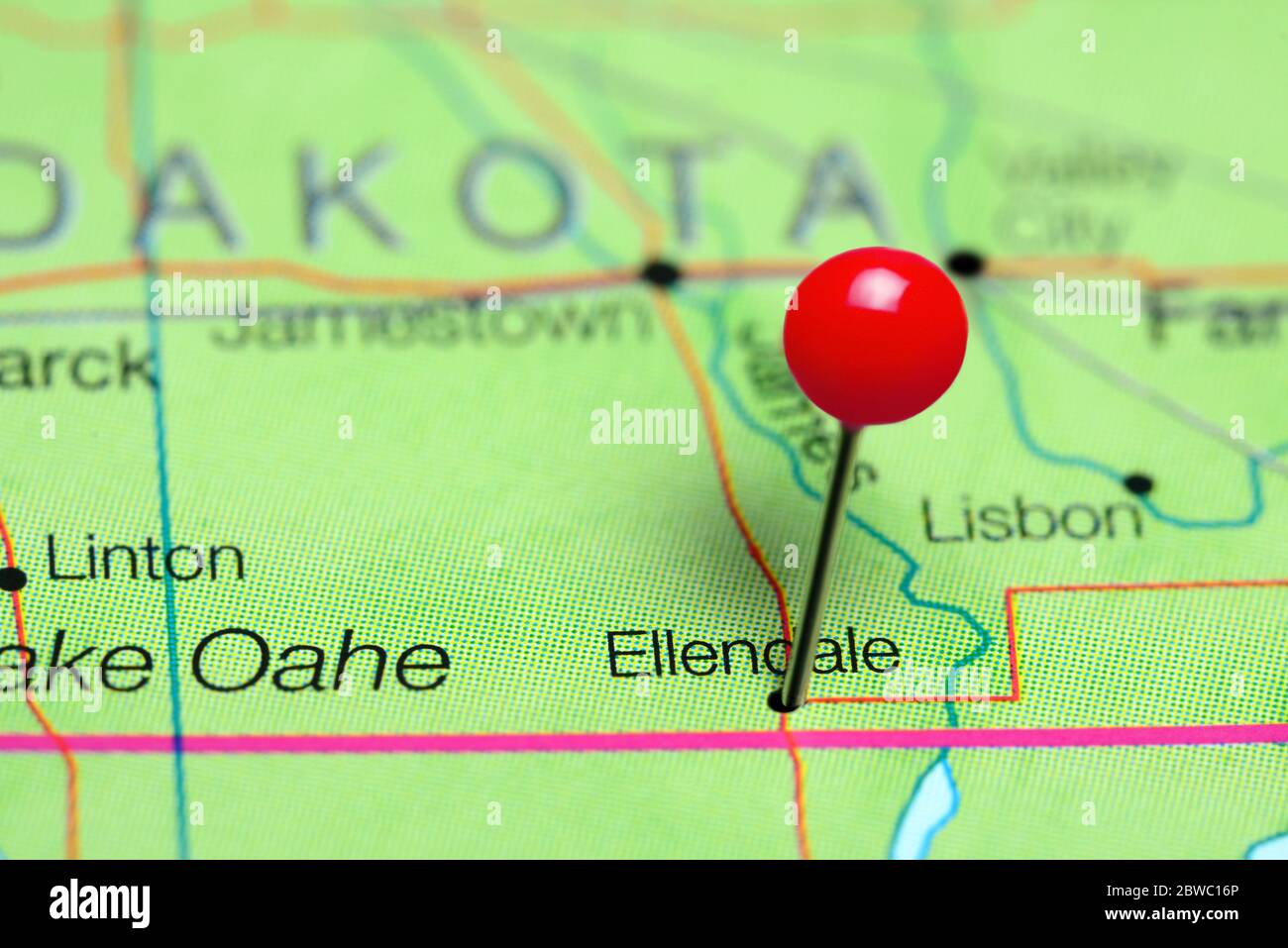 Ellendale pinned on a map of North Dakota, USA Stock Photo - Alamy